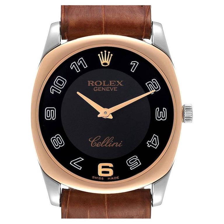 Rolex Cellini Danaos Black Dial White Gold Rose Gold Brown Strap Mens ...
