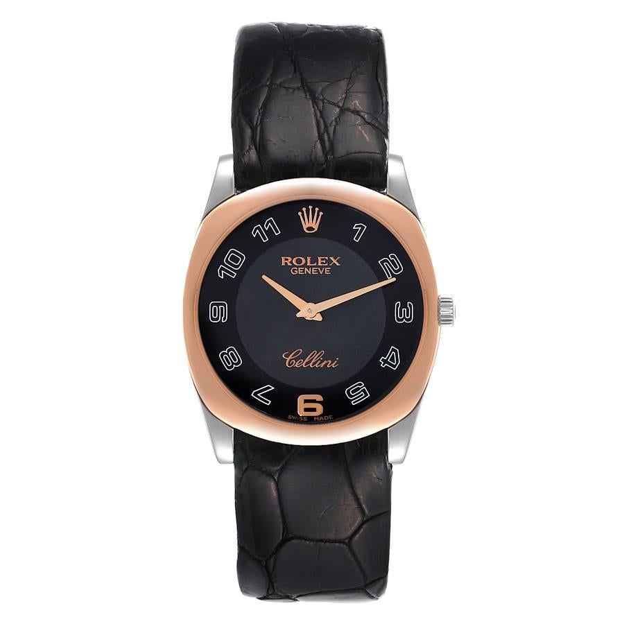 Rolex Cellini Danaos White and Rose Gold Black Strap Mens Watch 4233 ...
