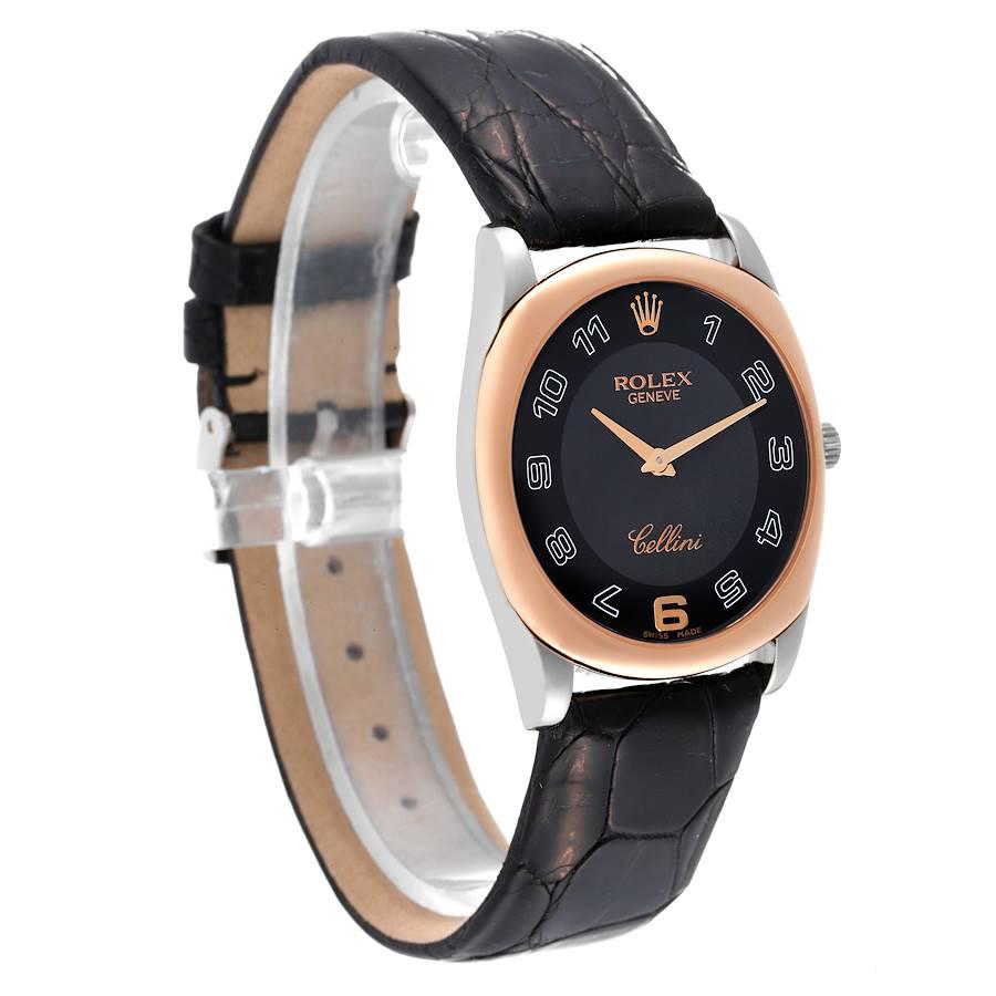 Rolex Cellini Danaos White and Rose Gold Black Strap Mens Watch 4233 ...