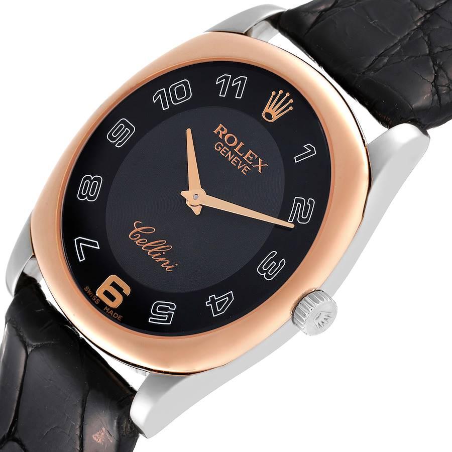 Rolex Cellini Danaos White and Rose Gold Black Strap Mens Watch 4233 ...