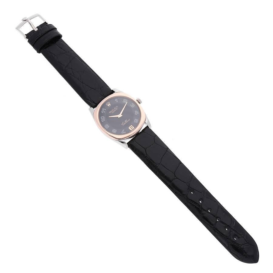 Rolex Cellini Danaos White and Rose Gold Black Strap Mens Watch 4233 ...