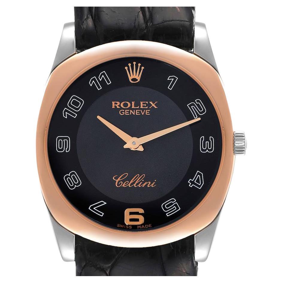 Rolex Cellini Danaos White and Rose Gold Black Strap Mens Watch 4233 ...
