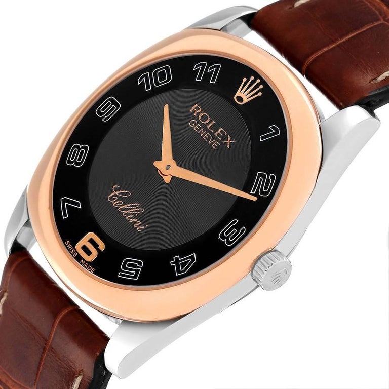 Rolex Cellini Danaos White and Rose Gold Brown Strap Mens Watch 4233 at ...