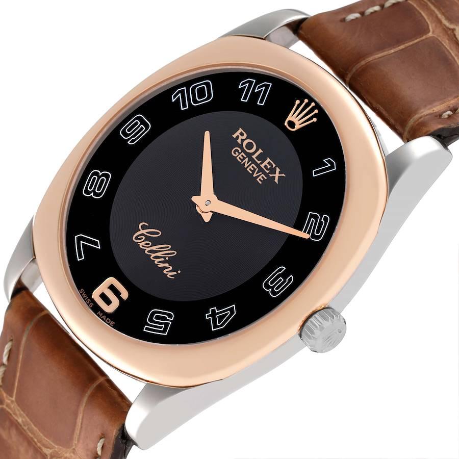 Rolex Cellini Danaos White and Rose Gold Brown Strap Mens Watch 4233 ...