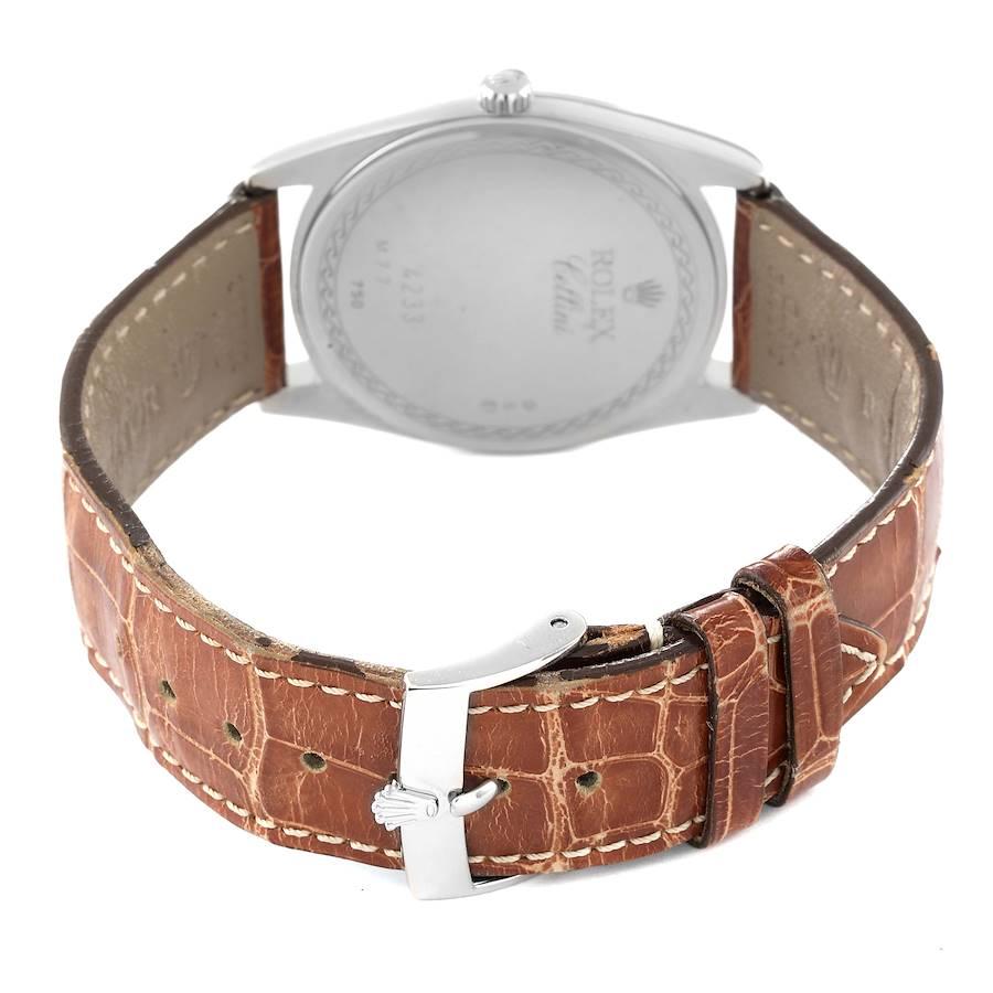 Rolex Cellini Danaos White and Rose Gold Brown Strap Mens Watch 4233 ...