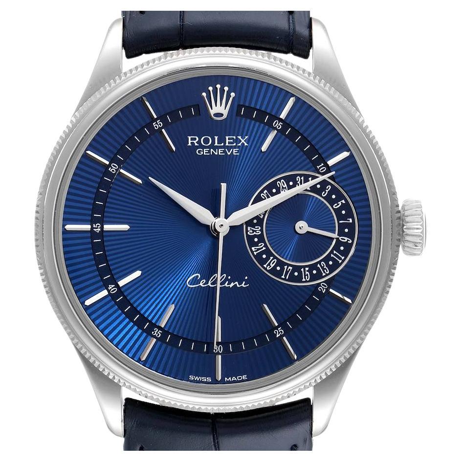 Rolex Cellini Date 18K White Gold Blue Dial Mens Watch 50519 Box Card ...