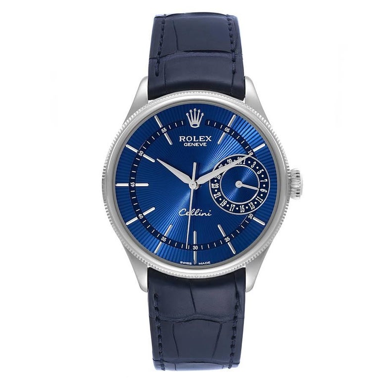 Rolex Cellini Date White Gold Blue Dial Mens Watch 50519 Box Card For ...