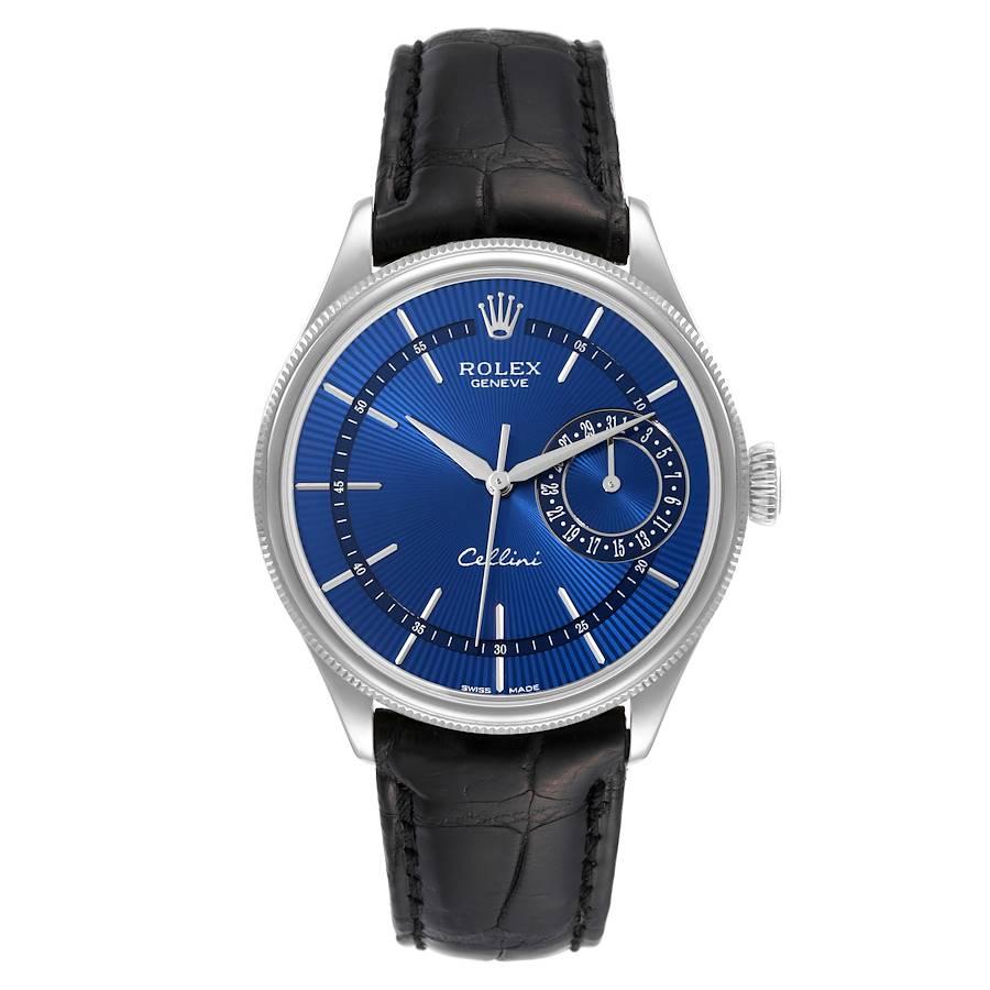 Rolex Cellini Date White Gold Blue Dial Mens Watch 50519 Box Card For ...