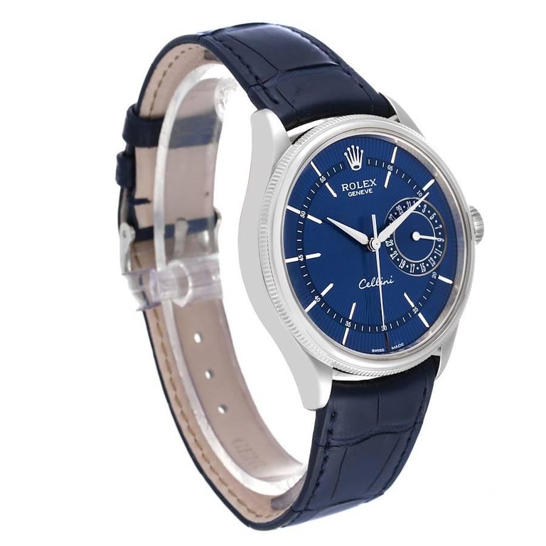 Rolex Cellini Date White Gold Blue Dial Mens Watch 50519 Box Card For ...