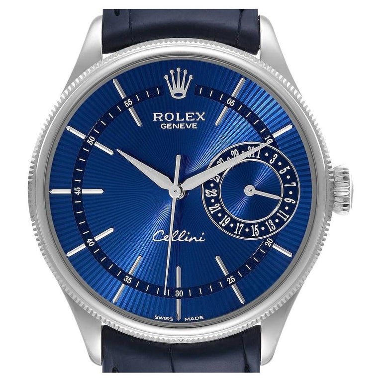 Rolex Cellini Date White Gold Blue Dial Mens Watch 50519 Box Card For ...