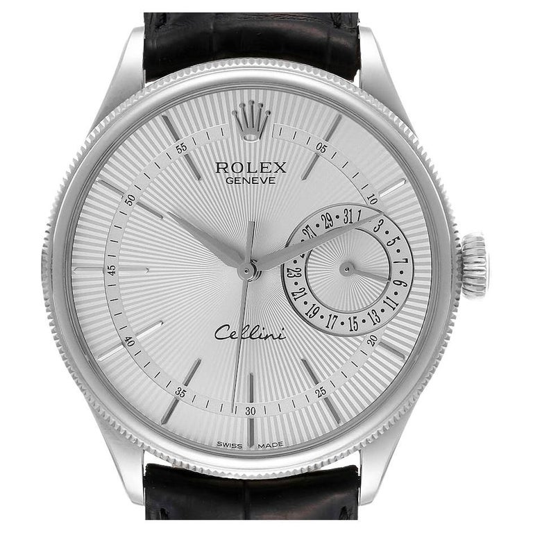 Rolex Cellini Date White Gold Silver Dial Automatic Mens Watch 50519 Box Card For Sale at 1stDibs