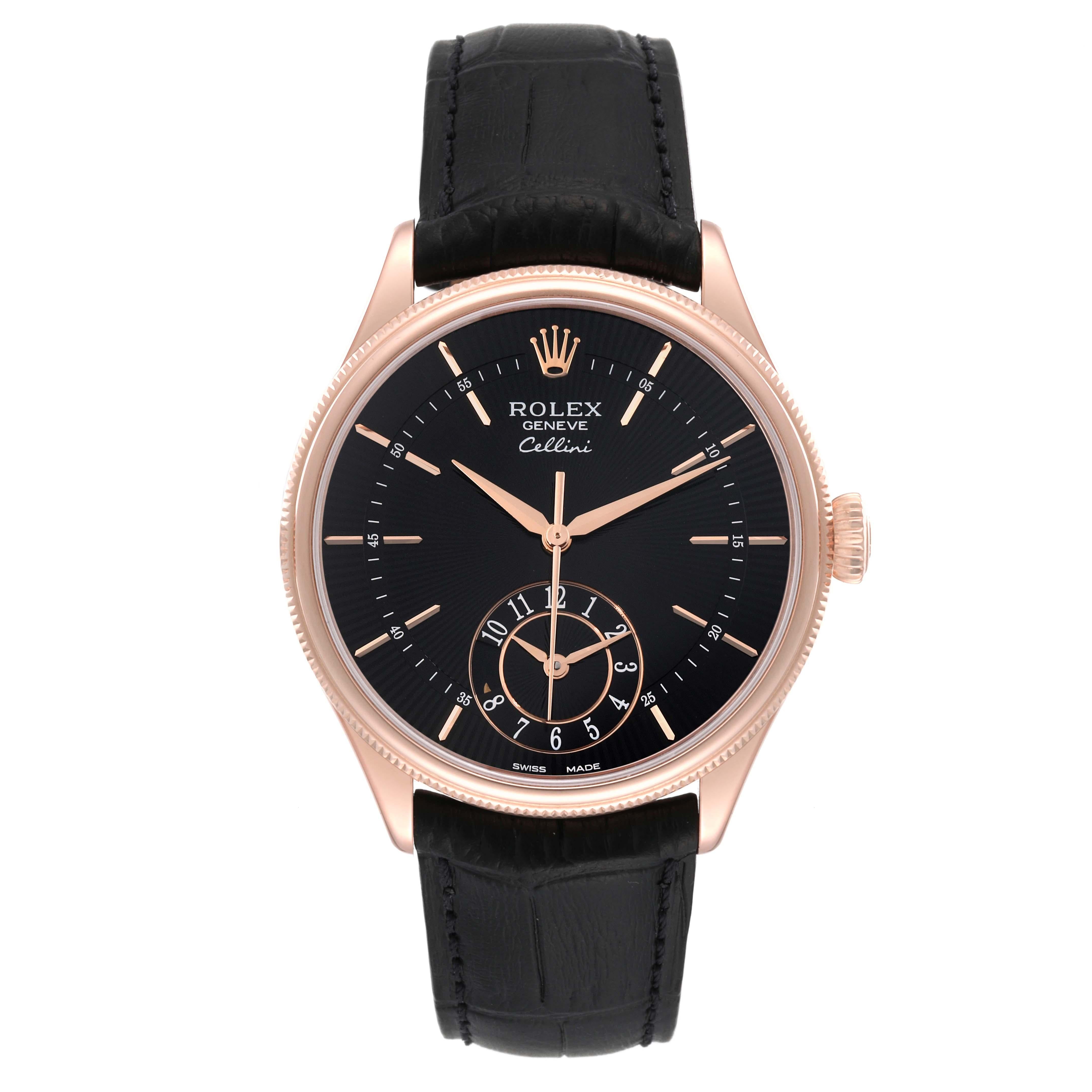 Rolex Cellini Dual Time Rose Gold Automatic Mens Watch 50525 at 1stDibs