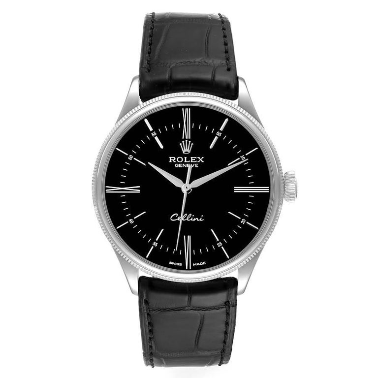 Rolex Cellini Dual Time White Gold Black Dial Mens Watch 50509 Box Card ...