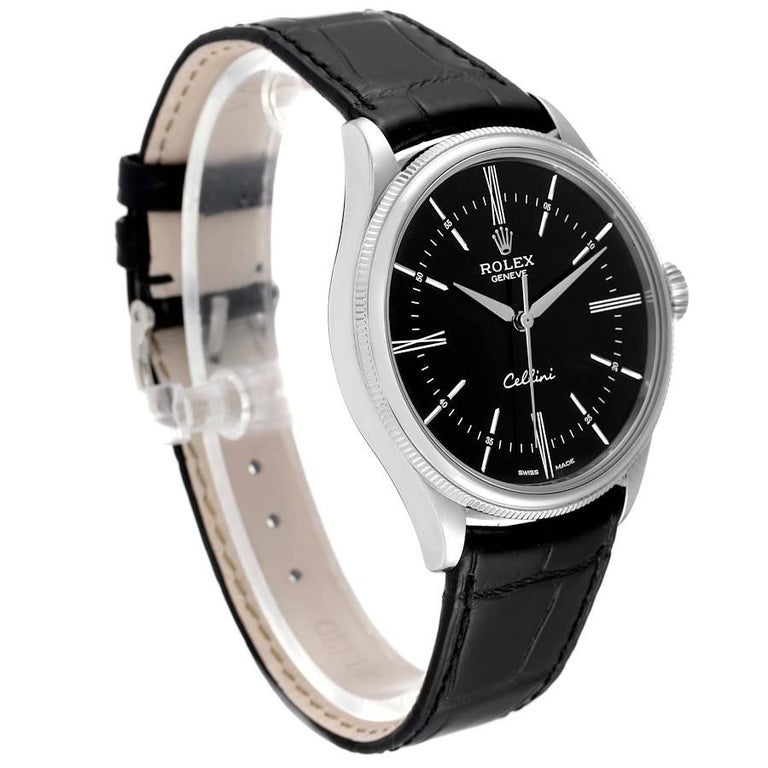 Rolex Cellini Dual Time White Gold Black Dial Mens Watch 50509 Box Card ...