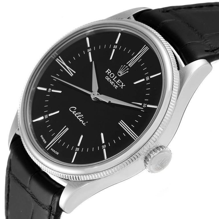 Rolex Cellini Dual Time White Gold Black Dial Mens Watch 50509 Box Card ...