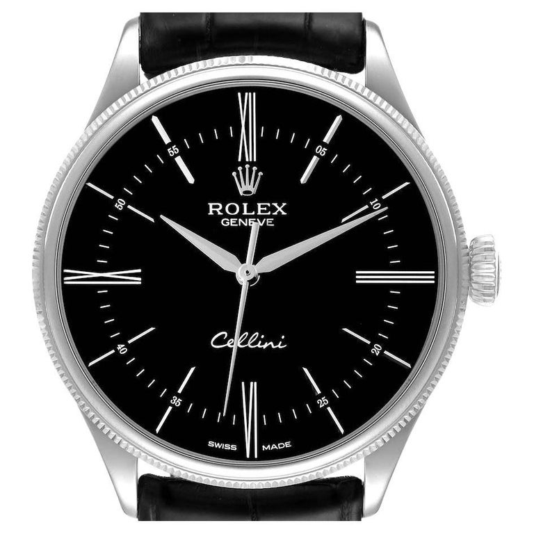 Rolex Cellini Dual Time White Gold Black Dial Mens Watch 50509 Box Card ...