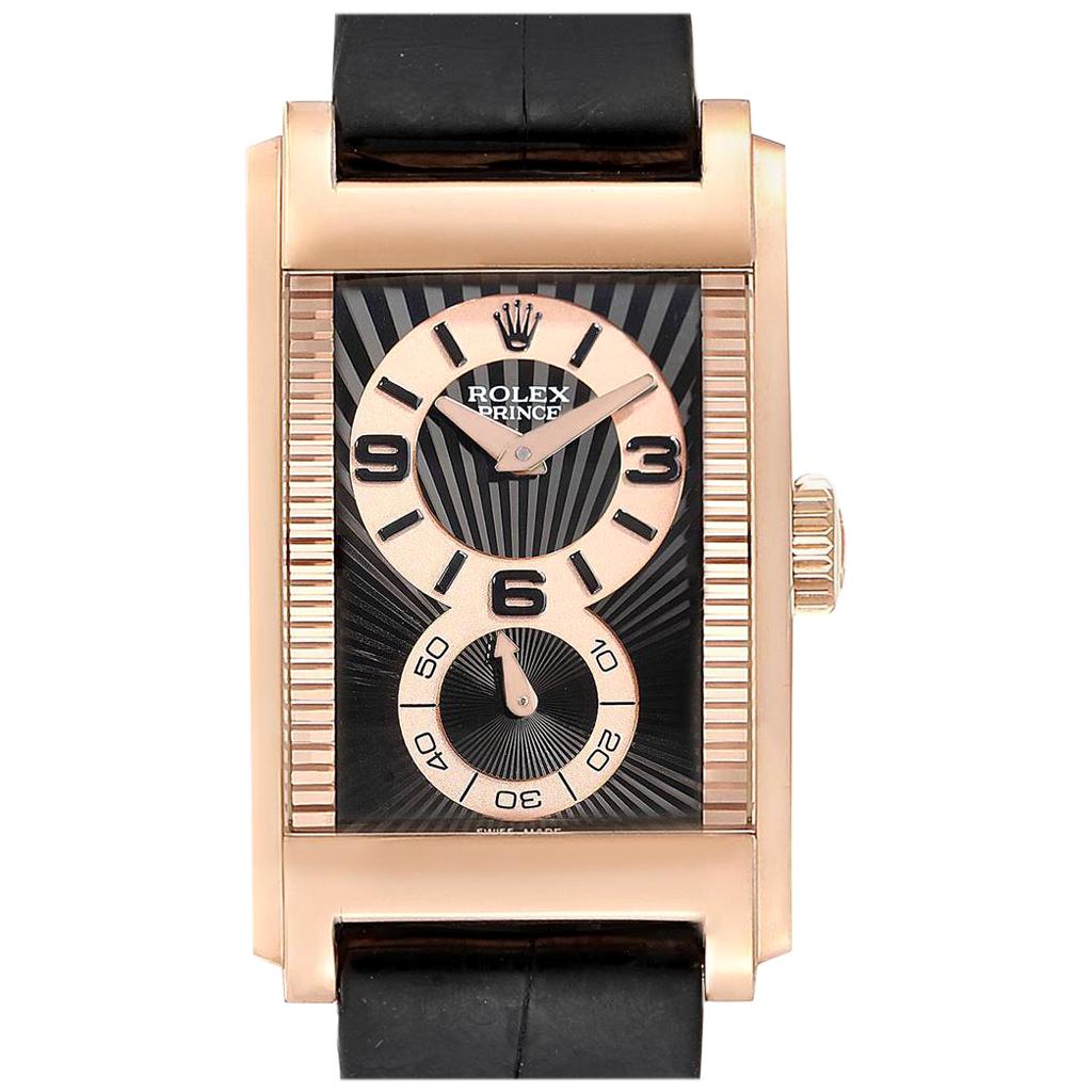 Rolex Cellini Prince 18 Karat Rose Gold Black Dial Men's Watch 5442 For ...