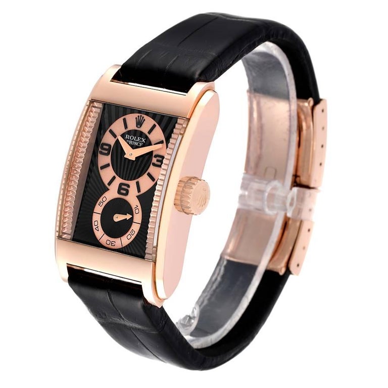 Rolex Cellini Prince 18K Rose Gold Black Dial Mens Watch 5442 Box Card ...