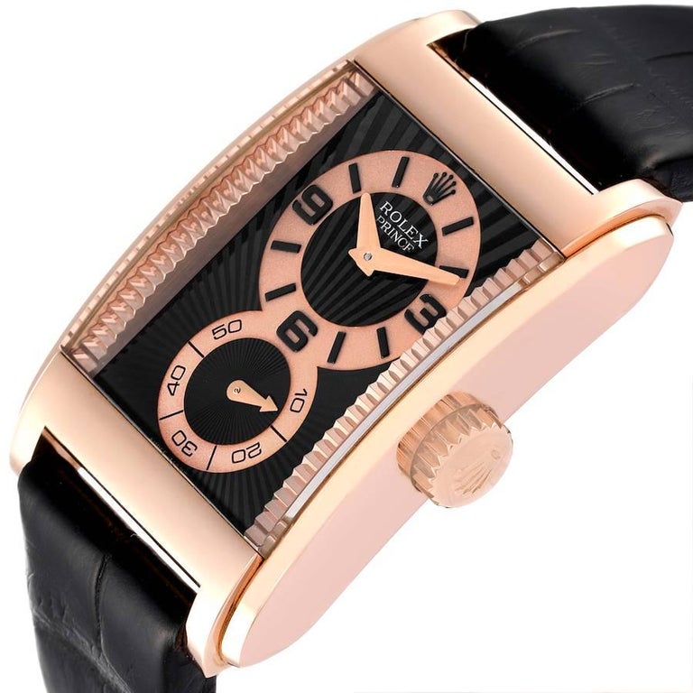 Rolex Cellini Prince 18K Rose Gold Black Dial Mens Watch 5442 Box Card ...
