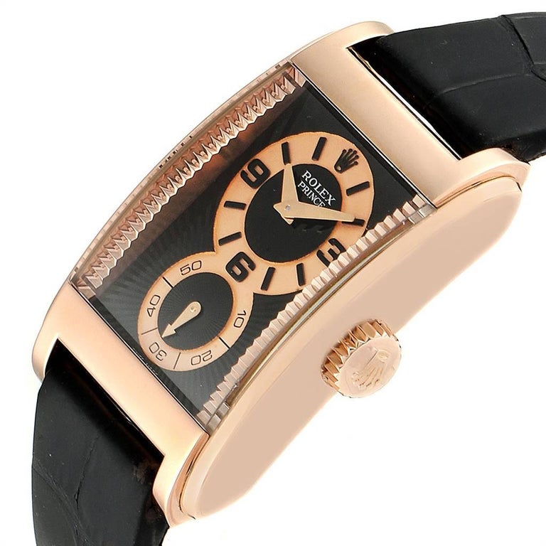 Rolex Cellini Prince 18 Karat Rose Gold Black Dial Men's Watch 5442 For ...