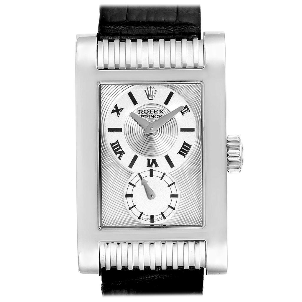 Rolex Cellini Prince White Gold Silver Dial Black Strap Men's Watch ...