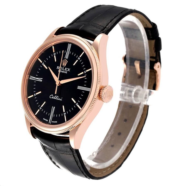 Rolex Cellini Time 18K EveRose Gold Black Dial Mens Watch 50505 Box ...