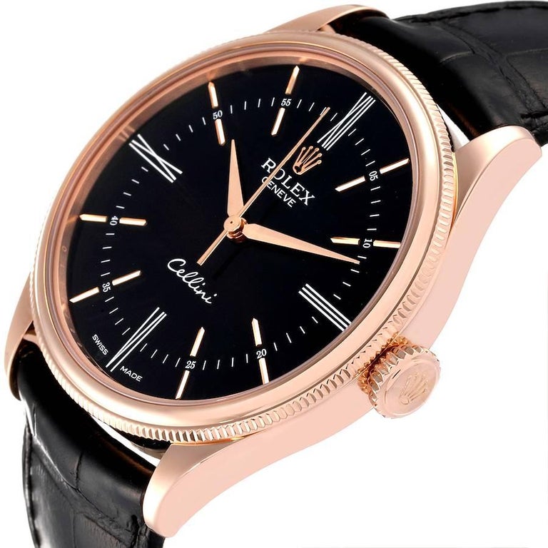 Rolex Cellini Time 18K EveRose Gold Black Dial Mens Watch 50505 Box ...