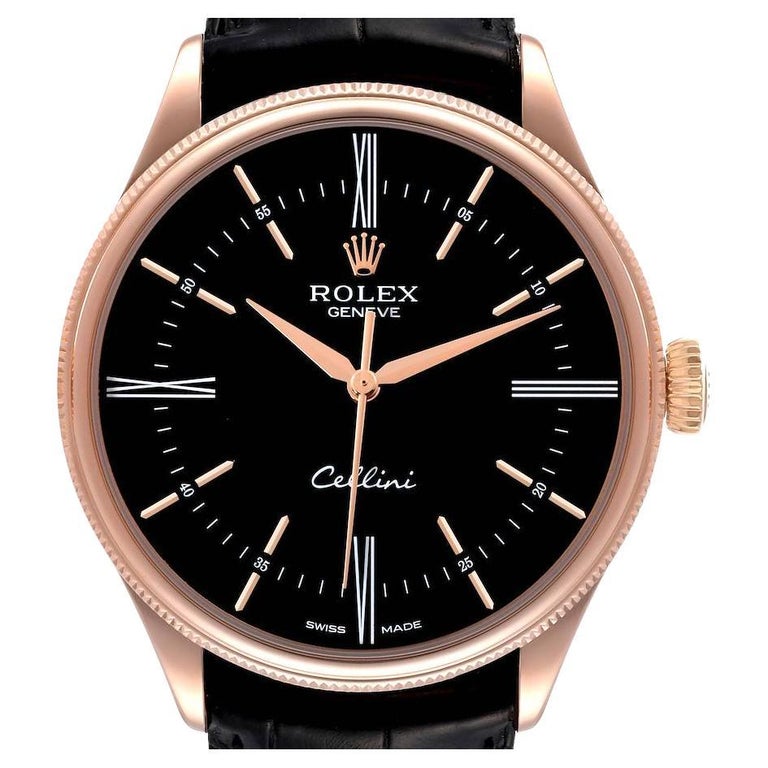 Rolex Cellini Time 18K EveRose Gold Black Dial Mens Watch 50505 Box ...