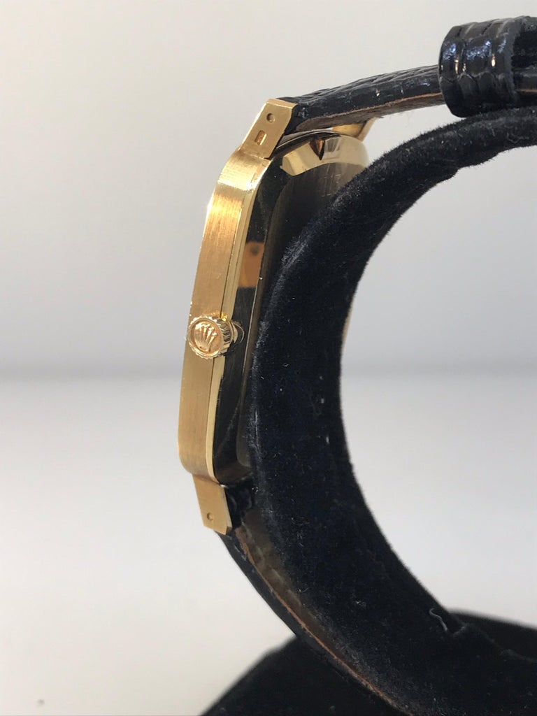 Rolex Cellini Vintage 18 Karat Yellow Gold Black Leather Band Men's ...