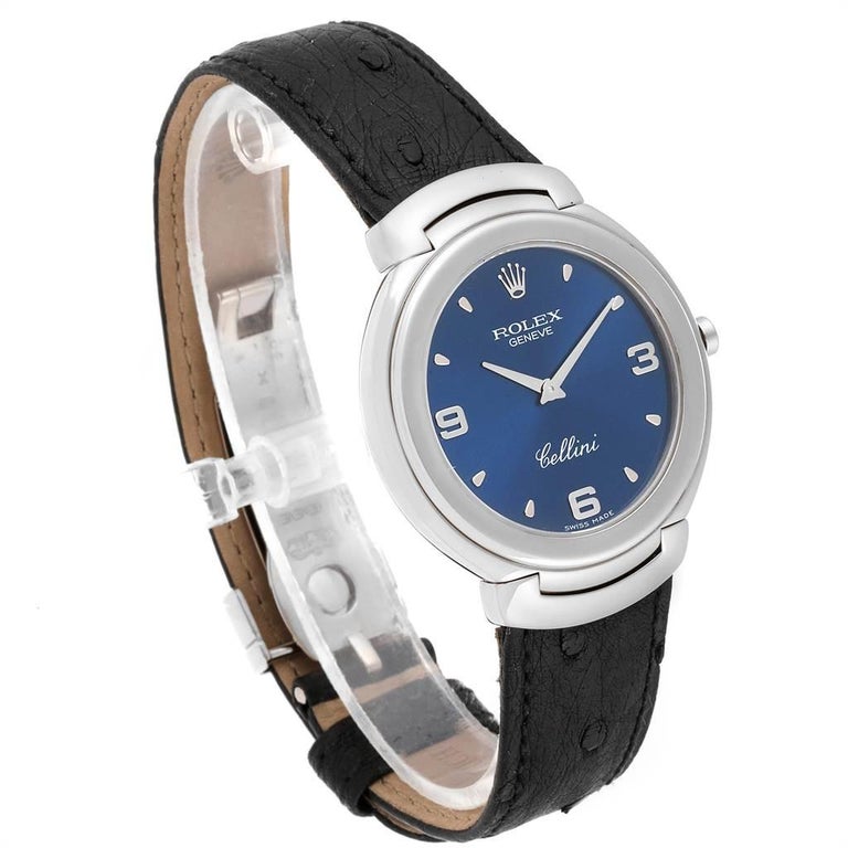 Rolex Cellini White Gold Blue Dial Black Strap Men's Watch 6623 For ...