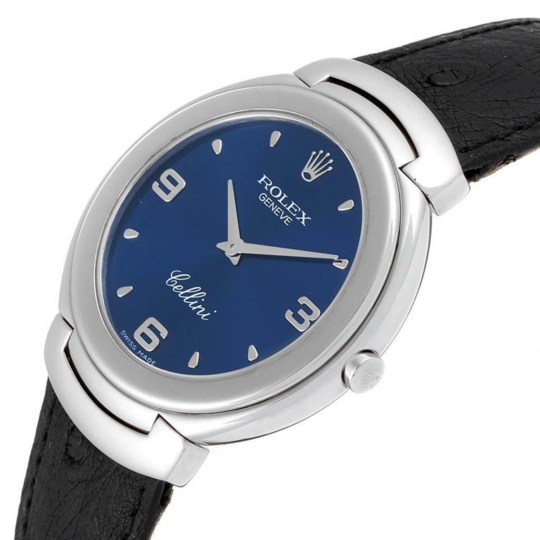 Rolex Cellini White Gold Blue Dial Black Strap Men's Watch 6623 For ...