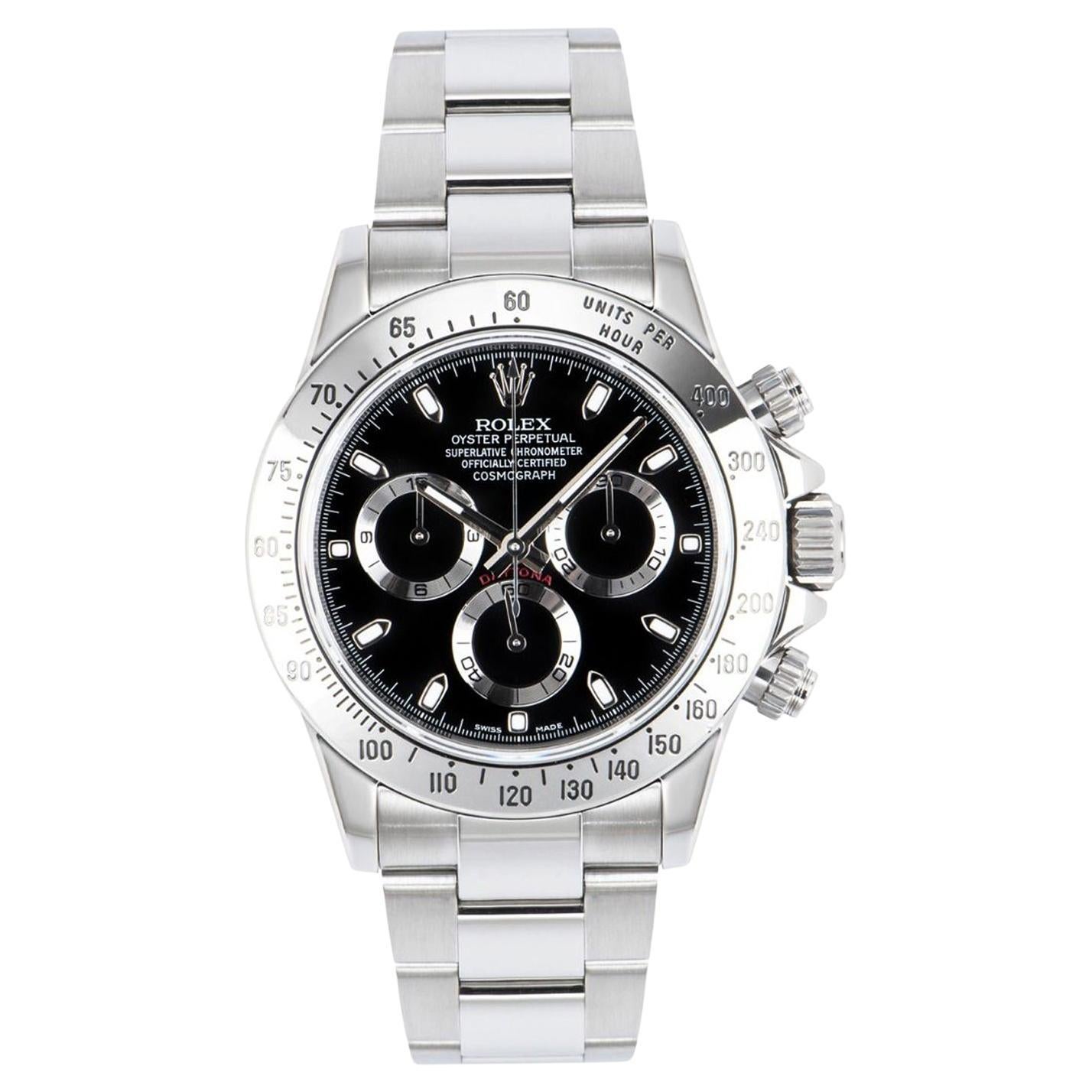 Rolex Chronograph Daytona 40mm Black Dial Stainless Steel Bezel Watch ...