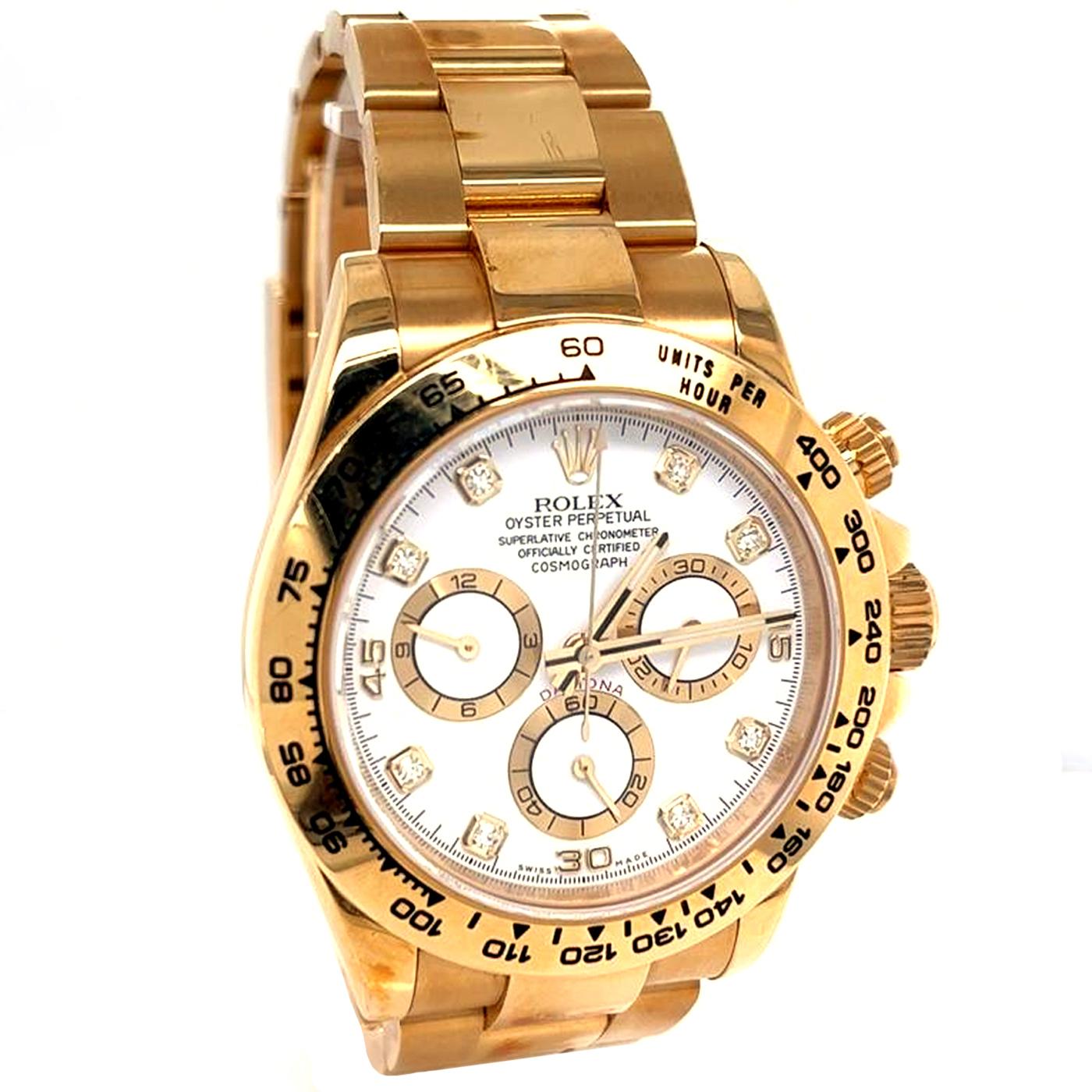 Rolex Cosmograph Daytona 18ct Yellow Gold White Dial Diamonds Watch ...