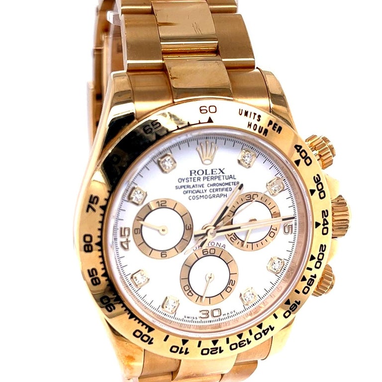 Rolex Cosmograph Daytona 18ct Yellow Gold White Dial Diamonds Watch ...