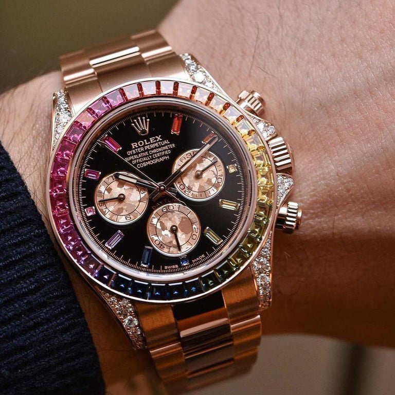 Rolex Cosmograph Daytona Everose Gold Black Dial Diamond Wristwatch For ...