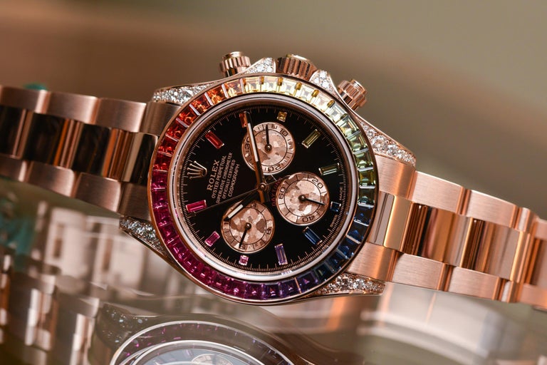 Rolex Cosmograph Daytona Everose Gold Black Dial Diamond Wristwatch For ...