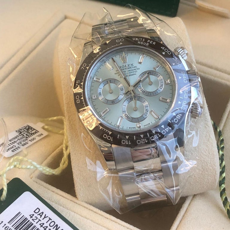 Rolex Cosmograph Daytona Platinum Ice Factory Blue Gem Index Dial Watch ...