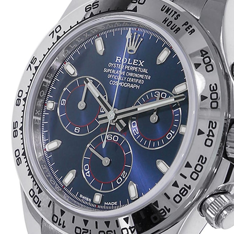 Rolex Cosmograph Daytona White Gold Blue Index Dial Watch 116509 at 1stDibs