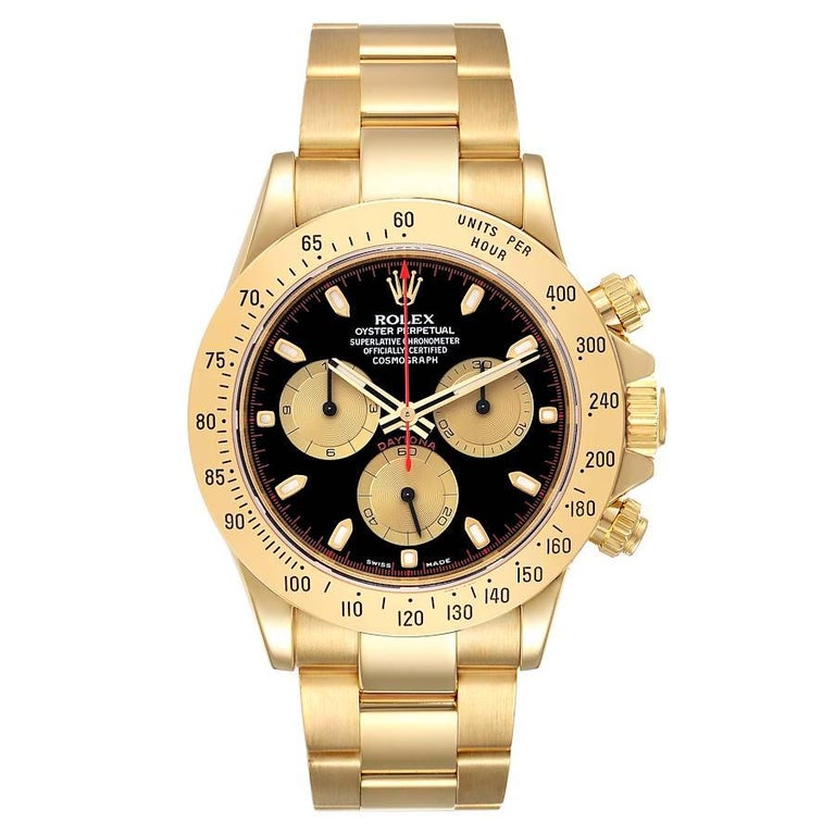 Rolex Cosmograph Daytona Yellow Gold Black Dial Mens Watch 116528 Box ...