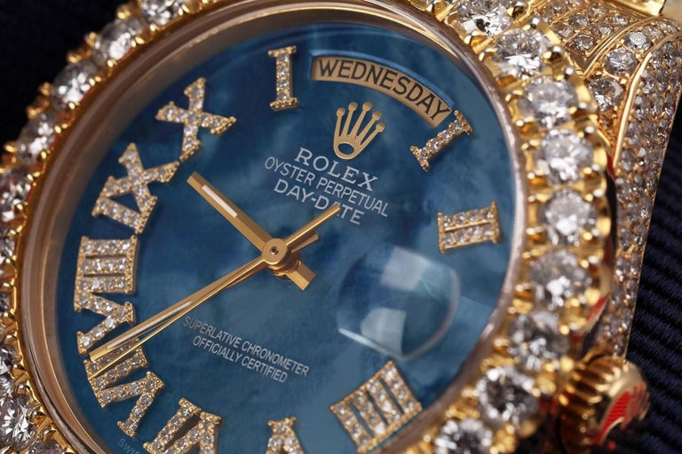 Rolex Custom Diamond Day-Date with Blue Pearl Diamond Roman Dial 18038 ...