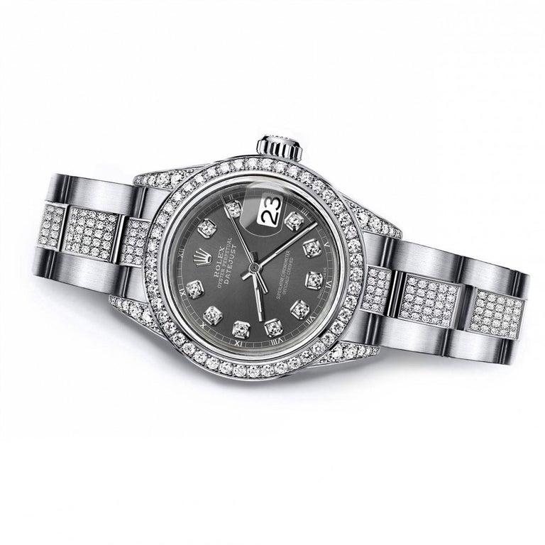 Rolex Dark Grey Datejust Steel Diamond Bezel Lugs and Center Bracelet ...