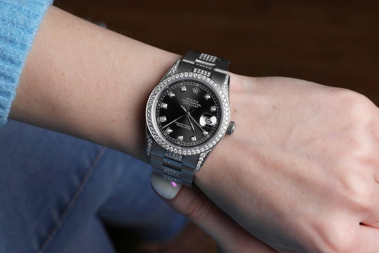 Rolex Dark Grey Datejust Steel Diamond Bezel Lugs and Center Bracelet ...