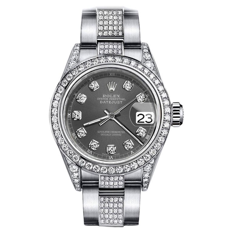 Rolex Dark Grey Datejust Steel Diamond Bezel Lugs and Center Bracelet ...