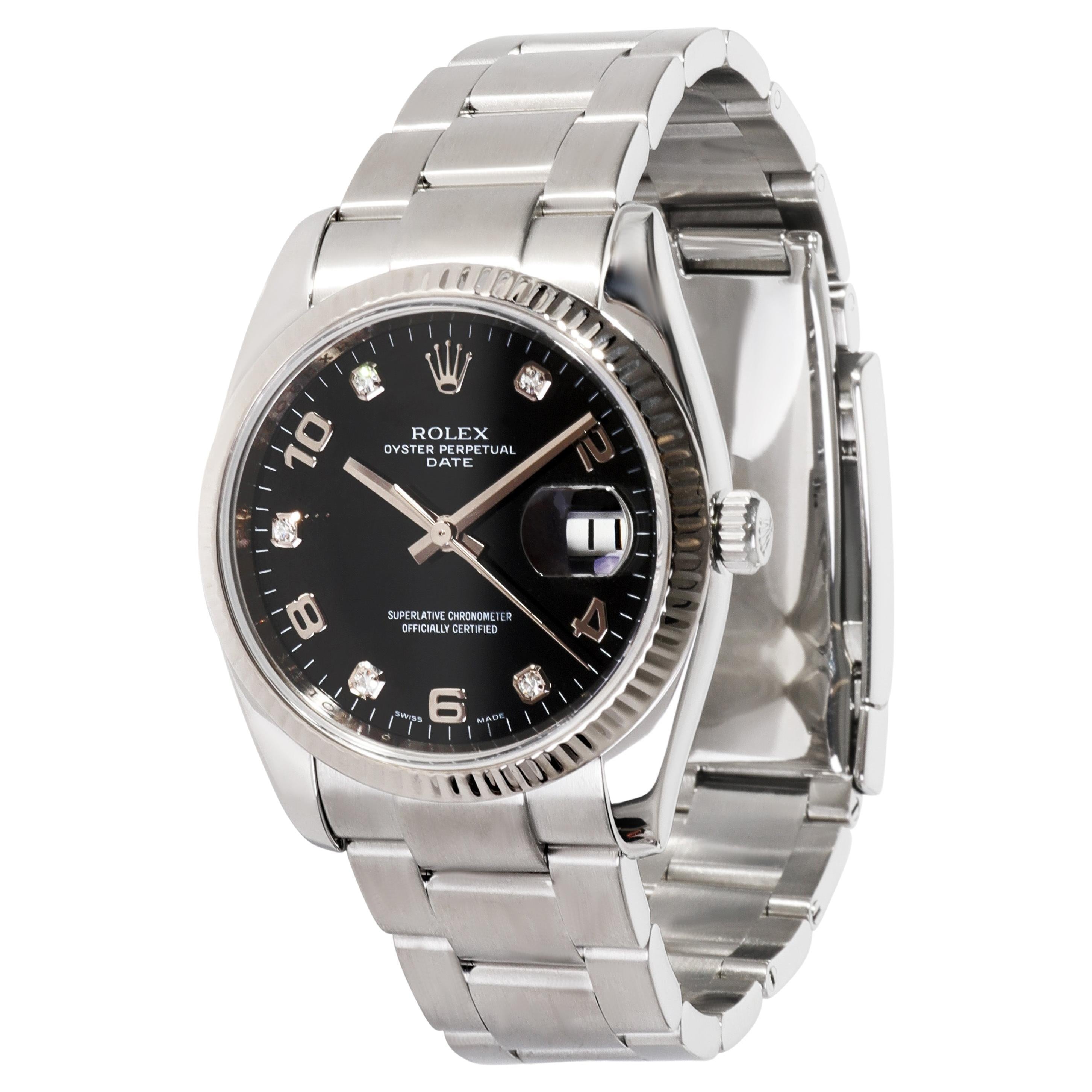 Rolex Date 34 Steel White Gold Black Diamond Dial Men's Watch 115234 ...