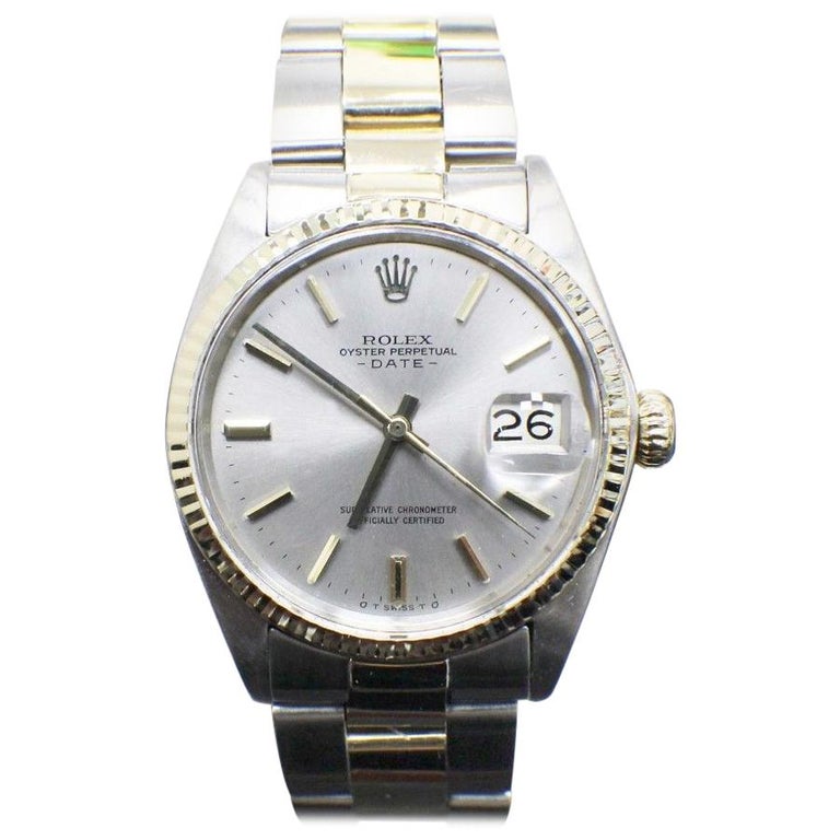 Rolex Date 1500 18 Karat Yellow Gold and Stainless Steel Silver Dial at ...