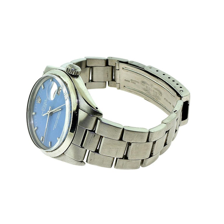 Rolex Date 1500 Steel Custom Color Light Blue Dial Wristwatch 'W-131 ...