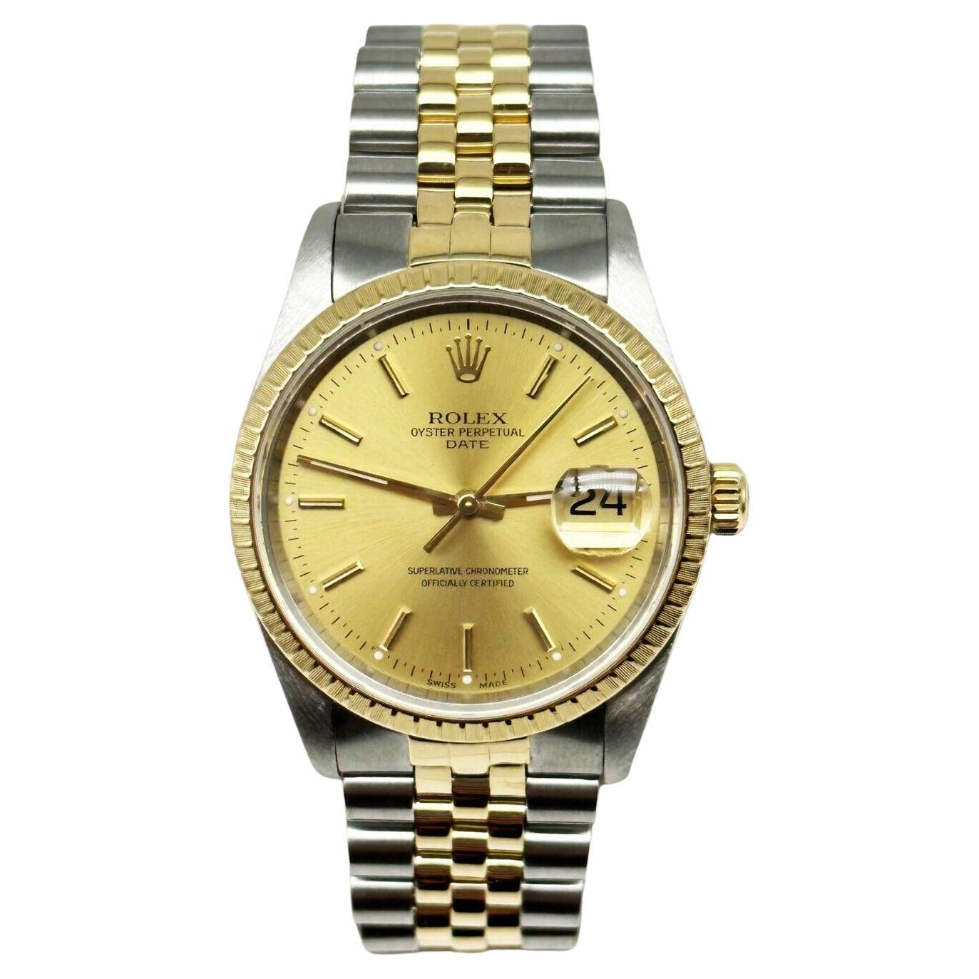 Rolex Date Just 16233 Champagne Dial 18k Yellow Gold Stainless Box Paper 2003 For Sale At 1stdibs
