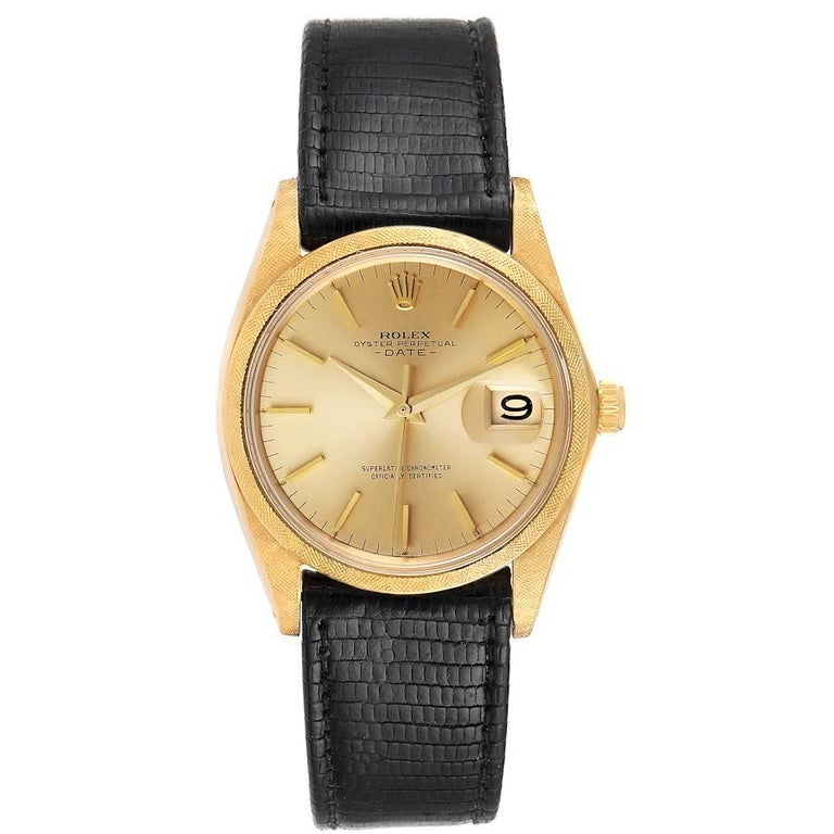 Rolex Date 18k Yellow Gold Florentine Finish Vintage Mens Watch 1502 ...