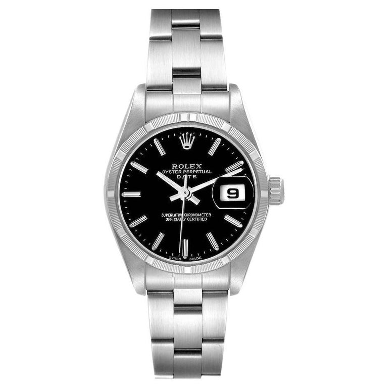 Rolex Date 26mm Stainless Steel Black Baton Dial Ladies Watch 79190 For ...