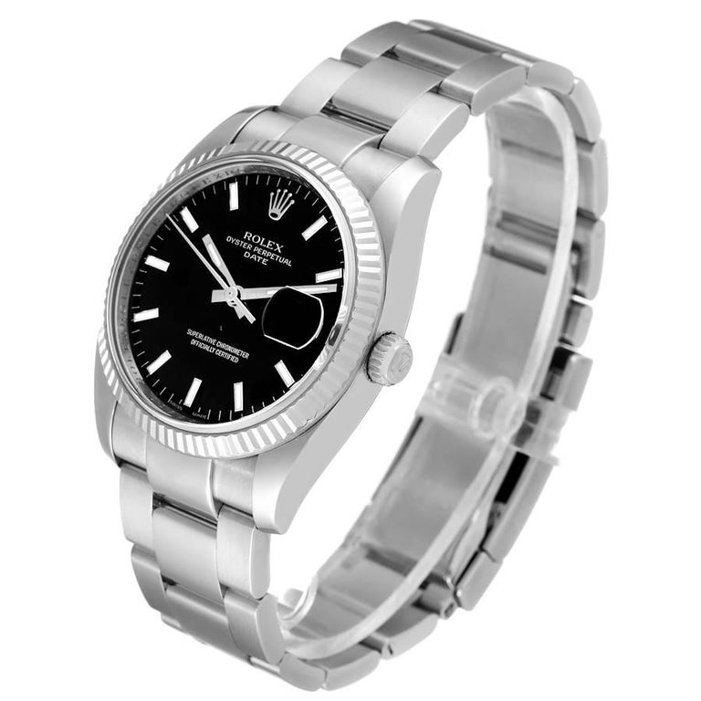 Rolex Date 34 Steel White Gold Black Dial Mens Watch 115234 For Sale at ...